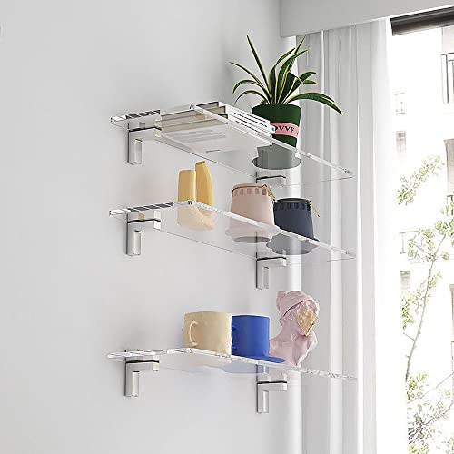 Set of 2 Invisible Wall Shelves Wall Mounted Display Shelf,Clear Acrylic Wall Shelf,Floating Shelves for Living Room ,Bedroom,Bathroom,Kitchen,Flower Stand,Office