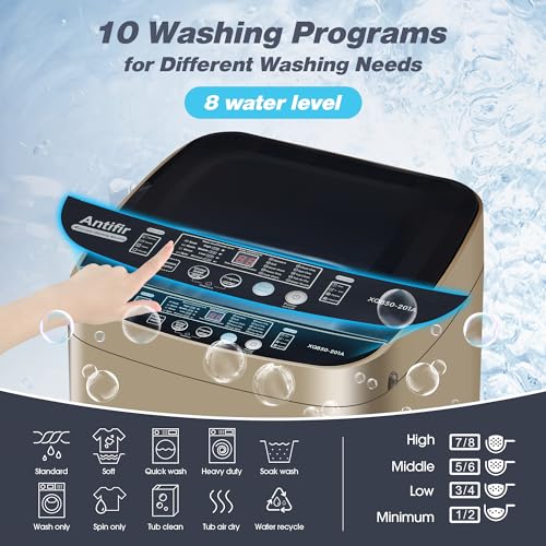 Portable Washing Machine,15.6 LBS Full-Automatic Washer and Dryer Combo,Compact Laundry Washing Machine with Drain Pump,10 Wash Program & 8 Water Level,Low Noise for Apartment Dorm RV Household