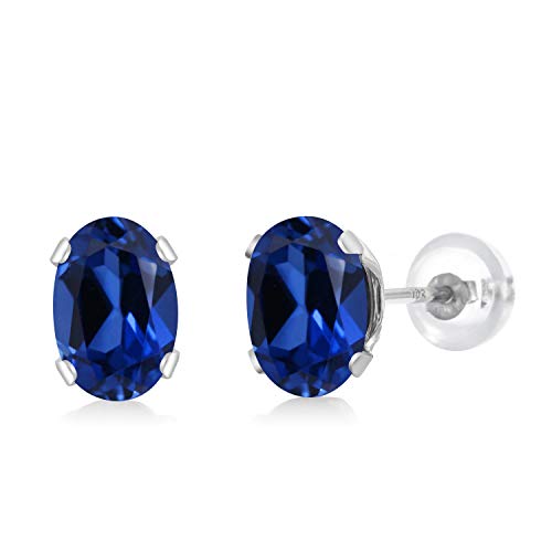 Gem Stone King 10K White Gold Gemstone Birthstone Earrings | Oval 6X4MM Stud Earrings | White Gold Earrings for Women