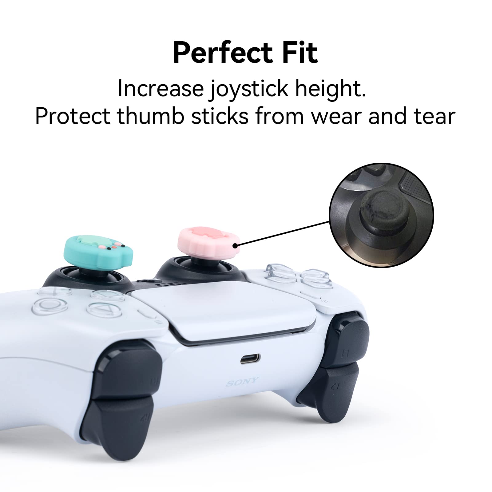 GeekShare Cute Thumb Grip Caps for Playstation 5 Controller, Thumbsticks Cover Set Compatible with Switch Pro Controller and PS4 PS5 Controller, 4Pcs - Frog & Axolotl