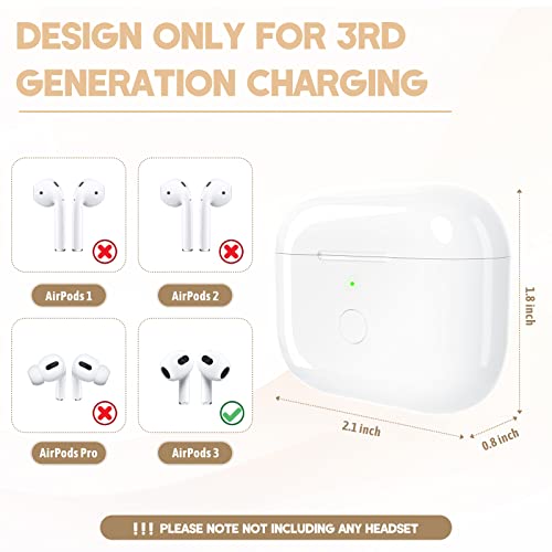 Rantuns Wireless Charging Case Replacement Compatible with AirPod 3rd Generation, Wireless Airpods 3rd Charger Case Built-in 600 mAh Battery with Bluetooth Pairing Sync Button Without Earbuds, White