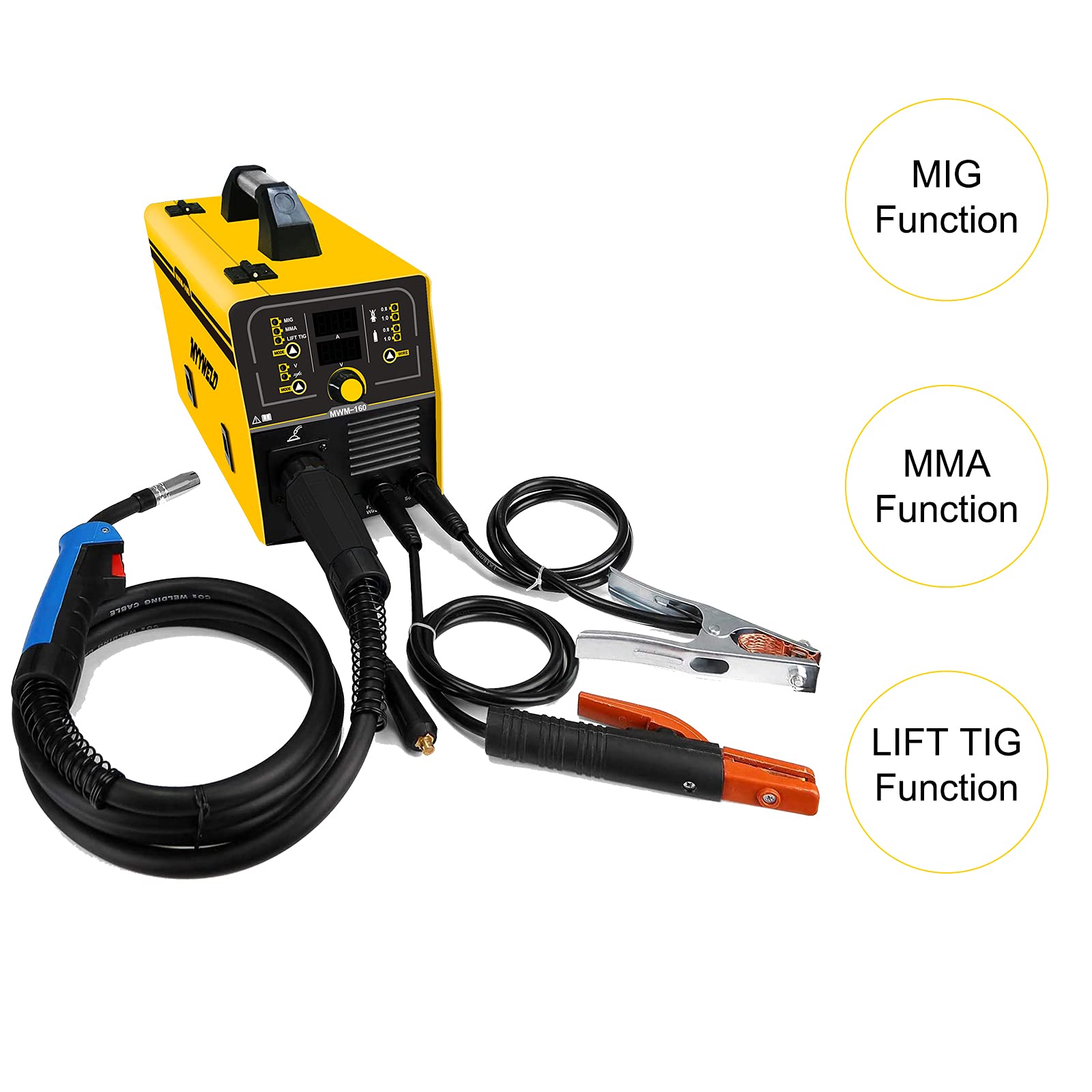 MYYWELD 160A MIG Welder, Gas/Gasless 4 in 1 Welding Machine Stick ARC/Flux MIG/Solid Wire/LIFT TIG Welder with IGBT Inverter,220V Flux Core Wire Welder