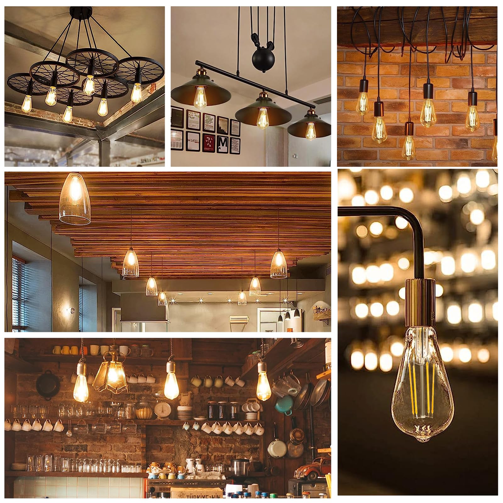 TopLeder Vintage LED Edison Bulbs 6W, Equivalent 60W Incandescent, Warm White 2700K, E26 Medium Base, Non-Dimmable, ST58 Antique LED Filament Bulbs with 80+ CRI, Amber Glass, Pack of 6