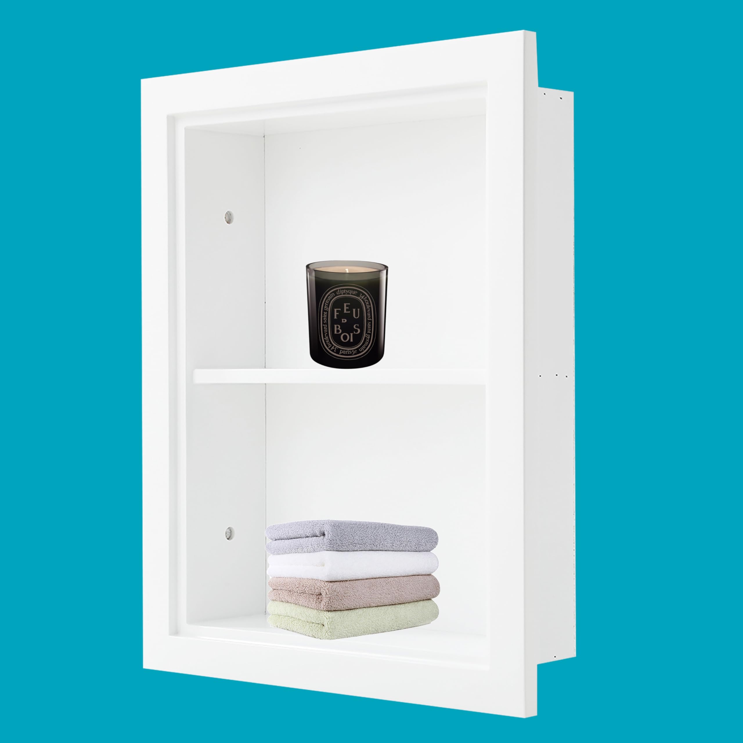 Potter-Island 14 Ć 18 Medicine Cabinet Recessed, Wall Niche, Bathroom Wall Cabinet, 2-Tier, Between Studs Shelving for Drywall, (Plain Back/White)