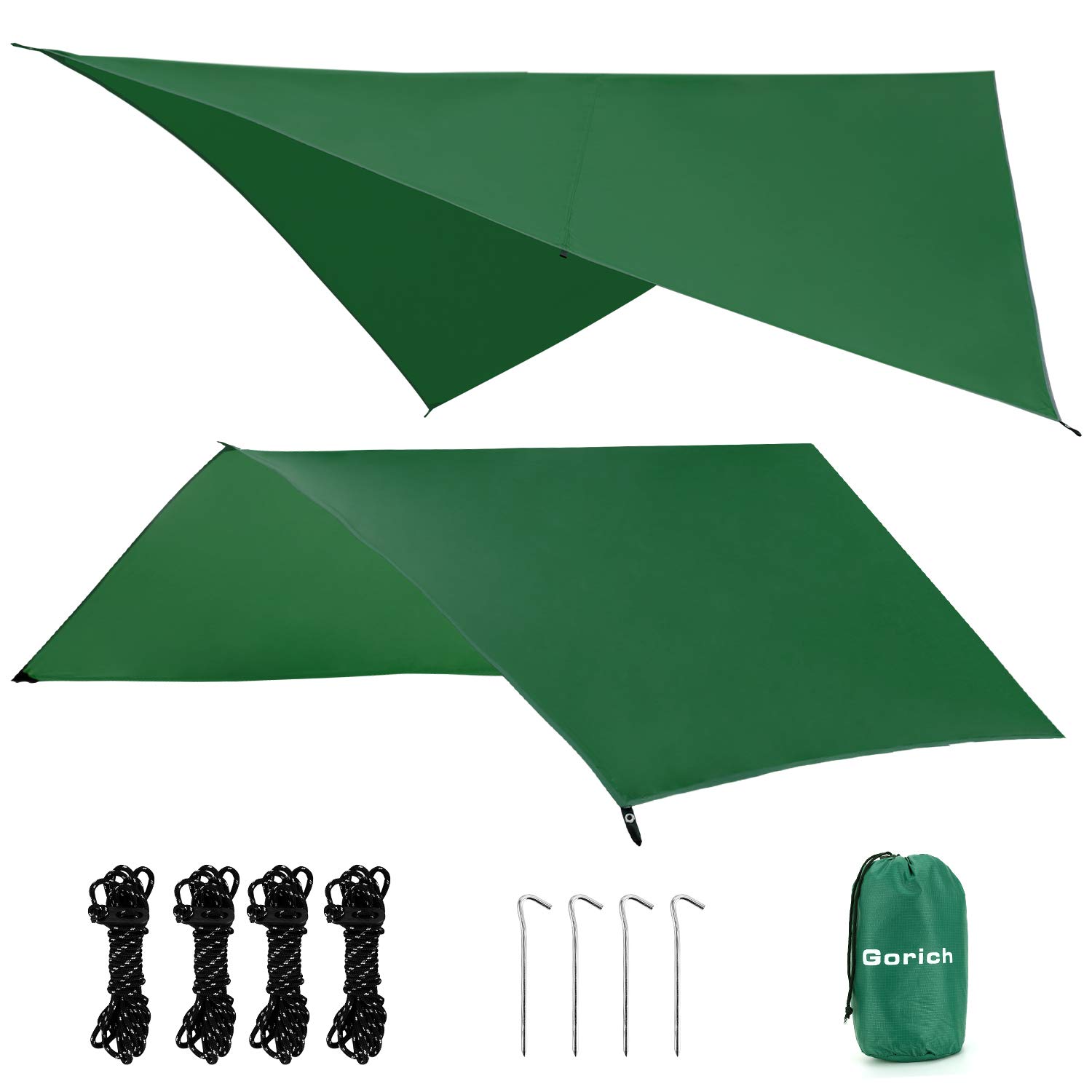 Gorich 10' X 10' Waterproof Camping Hammock Rain Fly Hammock Camping Tarp, Camping Gear and Accessories, Perfect Hammock Tent Rain Cover, Including Stakes, Ropes and Tensioners, Ripstop Nylon
