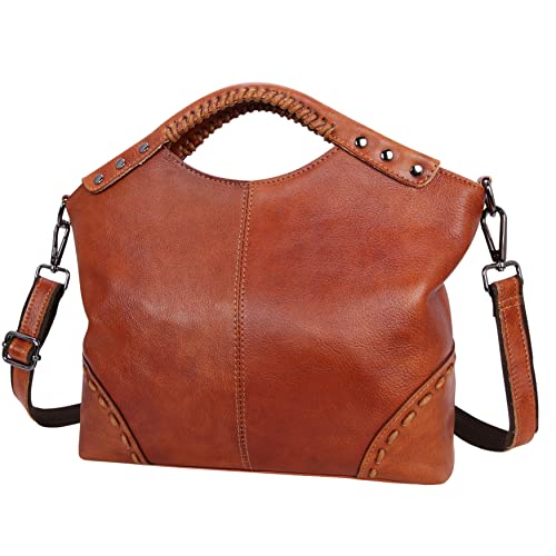HESHE Womens Vintage Leather Shoulder Handbags Crossbody Bag Satchel Purse (Brown)