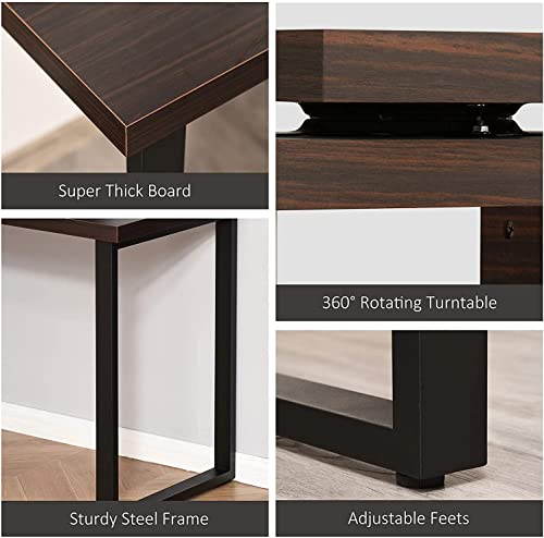 Royal Wood 55" 360° Rotating L-Shaped Home Office Computer Desk, Rotating Corner Desk with Storage Shelves, Left or Right Side Combo Table, Study Writing Desk Two Workstations,Espresso