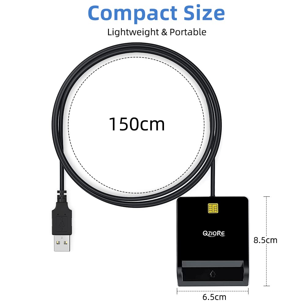 Q-ZIORE CAC Reader Military, Smart CAC Card Reader DOD Military, USB Common Access CAC, Compatible with Windows, Mac OS