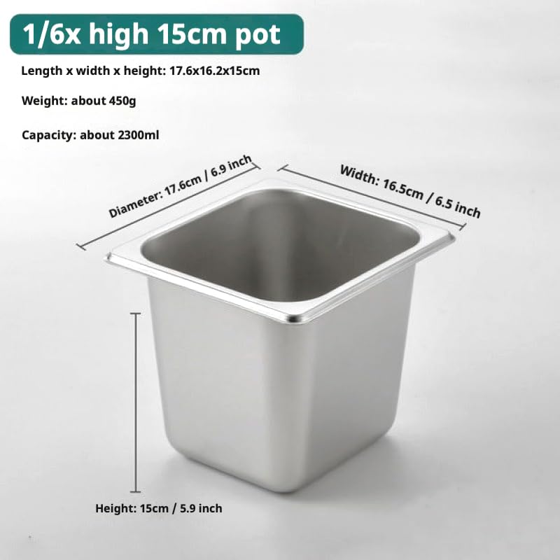 QWAQi 5 Pack Stainless Steel Hotel Pans,1/6 Size,6"" Deep Steam Table Pan,Commercial Food Storage Containers Stackable Metal Steamer Pan for Hotel Restaurant Buffet Party (1/6 Size x 6" Deep)