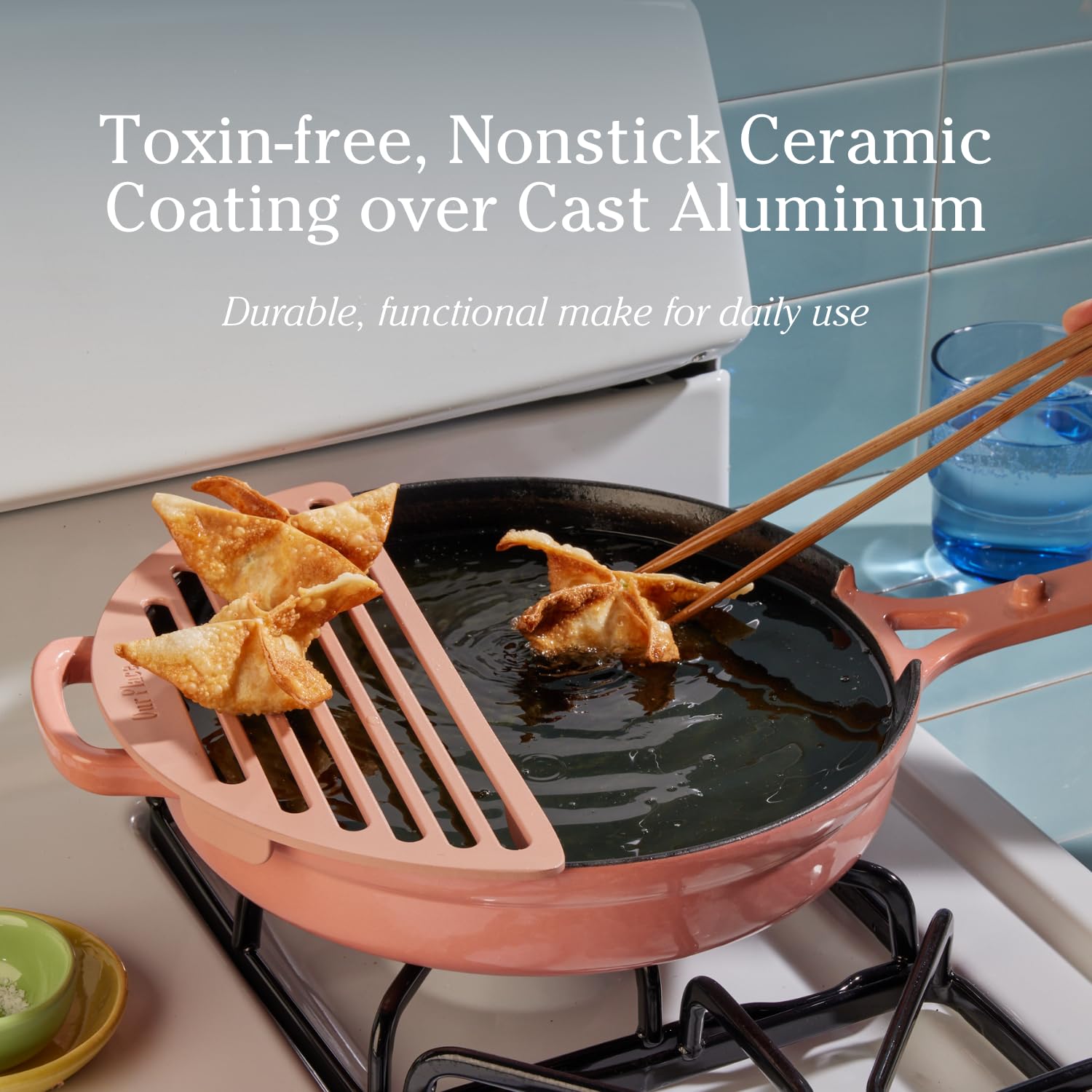 Our Place Fry Deck - Nonstick Ceramic Coated Frying Accessory for Always Pan & Perfect Pot | Lightweight, Heat-Resistant | Includes Cooking Chopsticks | Enhances Frying Experience | Char