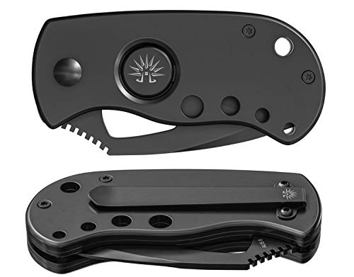 Off-Grid Knives - FAT BOY BLACKOUT Pocket Tank Manual Folding Utility Knife - Compact EDC, Razor Sharp Japanese AUS8 Steel, Deep Carry Clip, Safe Button Lock Release (Blackout)