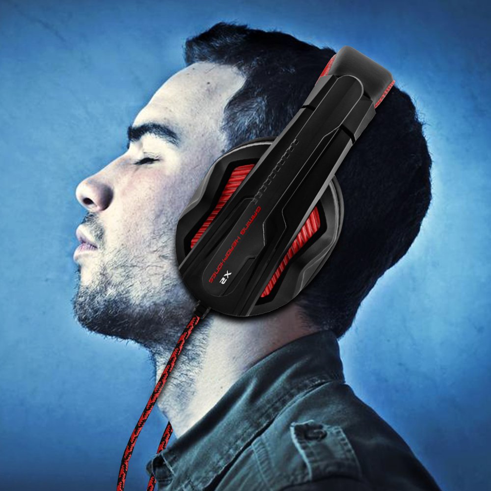 Gaming Headset,DLAND 3.5mm Wired Bass Stereo Noise Isolation Gaming Headphones with Mic for Laptop Computer, Cellphone, PS4 and so on- Volume Control (Black and Red)