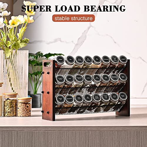 Roykoota Spice Rack, Spice Rack Organizer without Seasoning Jars, Wooden Spice Organizer, Rustic 3 Tier Kitchen Spice Rack Shelf for Cabinet, Countertop or Wall Mount