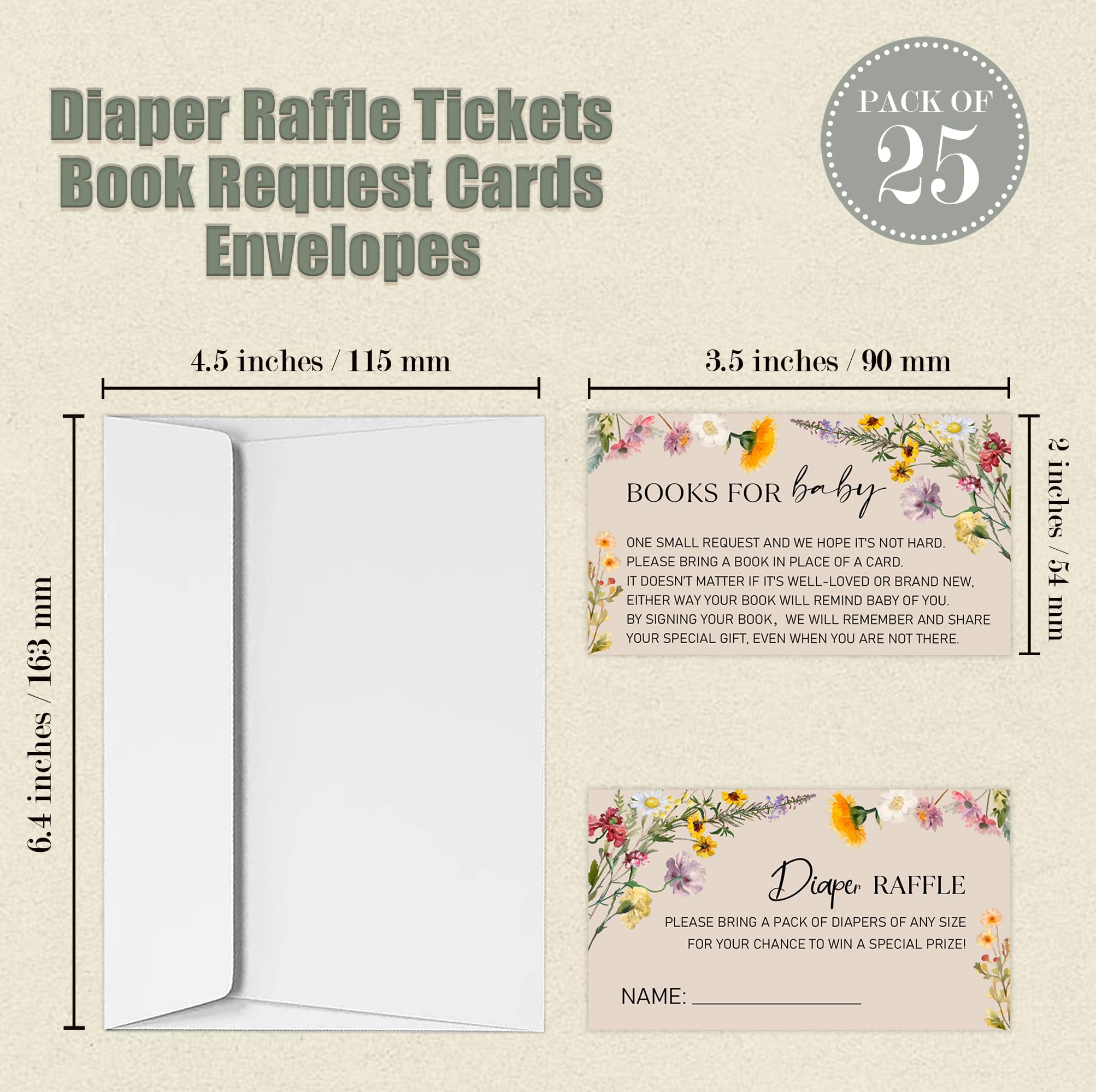 GNATV Set of 25 Baby Shower Invitations with Envelopes, Diaper Raffle Tickets and Baby Shower Book Request Cards - set004