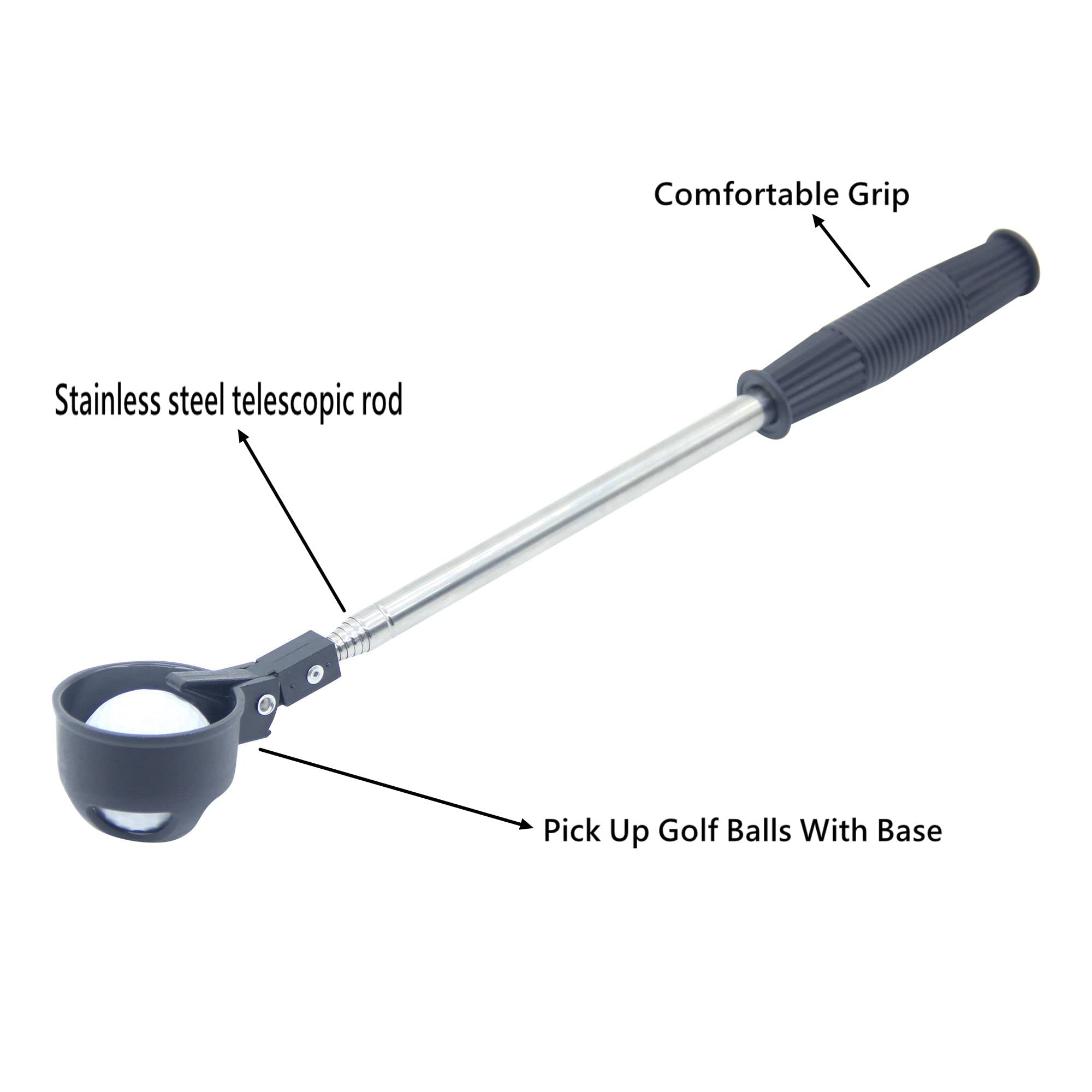 KingWei Golf Ball Retriever with 2pcs 3-Prong Pick Up Golf Ball Grabber,Stainless Golf Ball Retriever Grabber Telescopic Extendable Golf for Golf Accessories Golf Gift