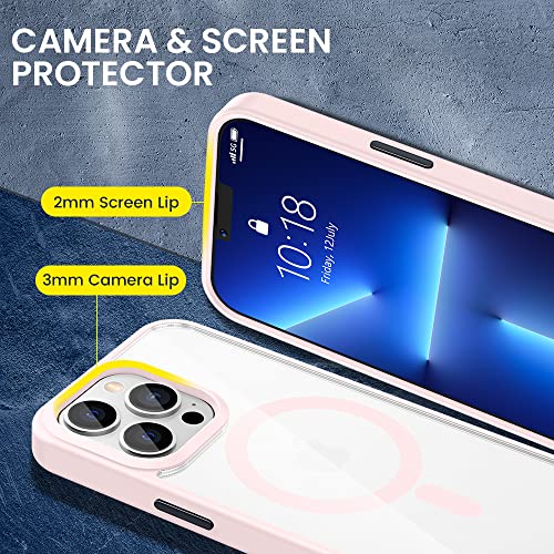 VEGO Case for iPhone 13 Pro Max/iPhone 12 Pro Max Magnetic Case, Clear Hard PC Back Cover + Soft TPU Frame Slim Resist Scratches Protective Bumper Magnet Case for iPhone 13 Pro Max 6.7β - Rose Pink