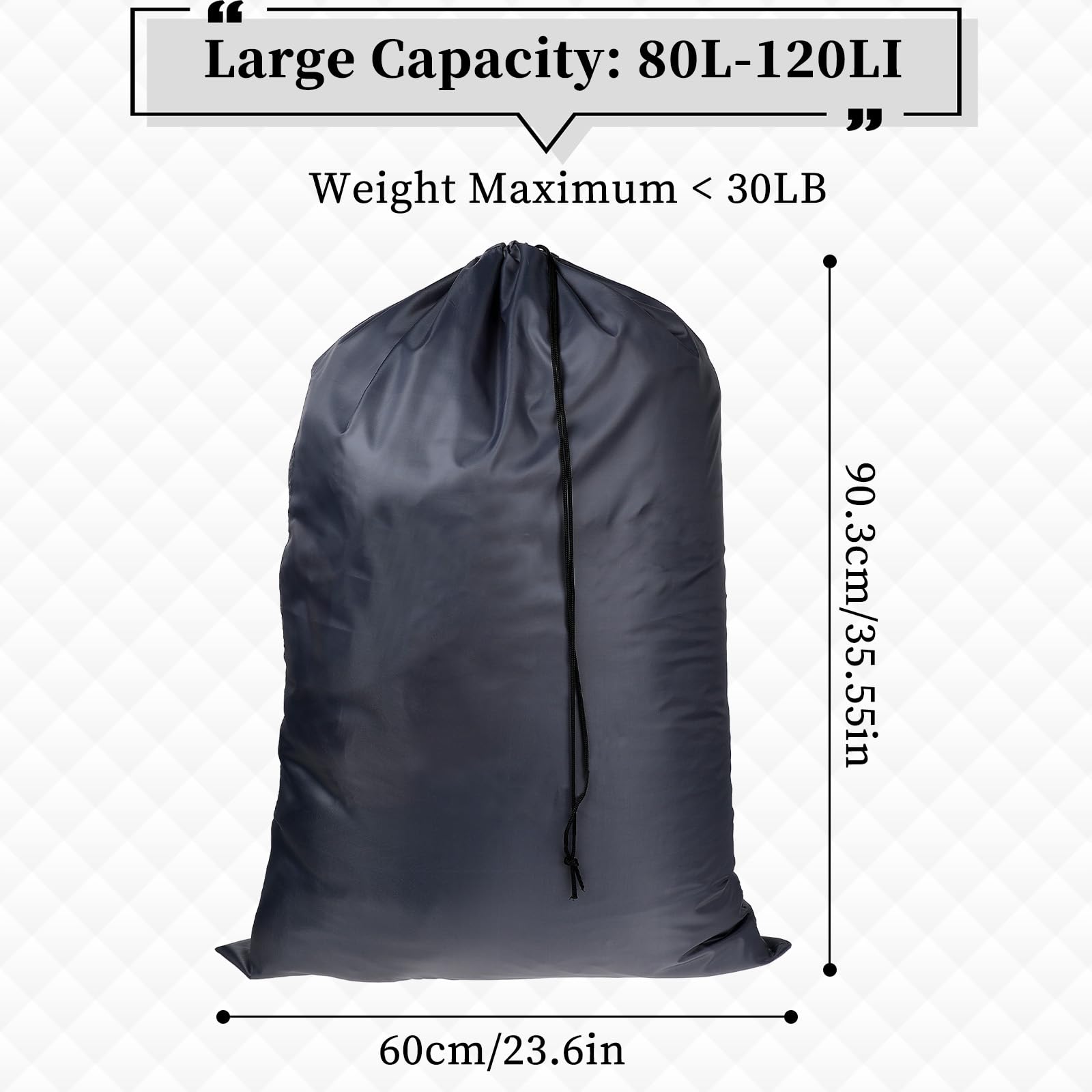 Prasacco Travel Laundry Bag, 21x36Inch/60x91cm Backpack Laundry Bag for College Heavy Duty Dirty Clothes Bag Machine Washable and Drawstring Closure Laundry Organizer for Camping (Gray)