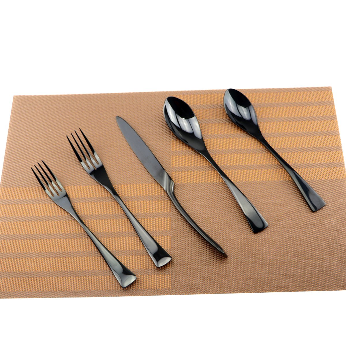 Uniturcky 5-Piece Stainless Steel Flatware Silverware Set Service for 1 Dinnerware Mirror Polished Include Knife/Fork/Spoon Dishwasher Safe
