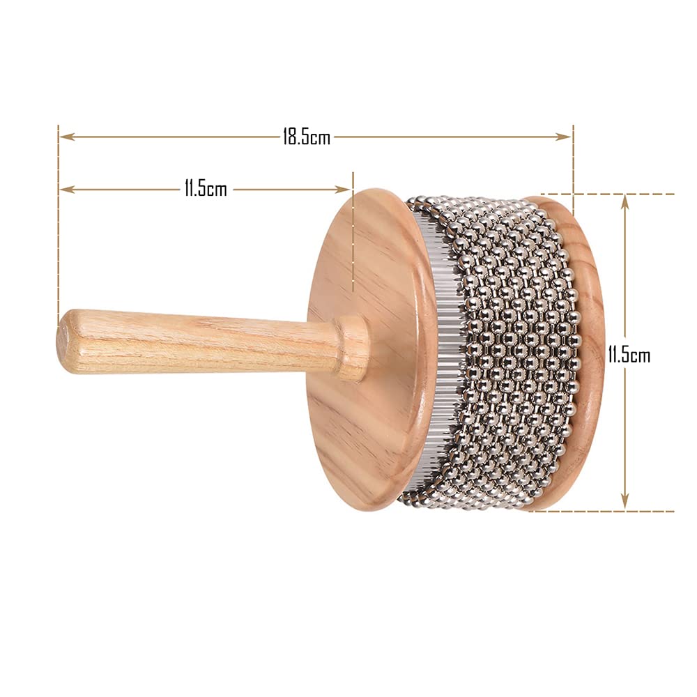 Heysland Wooden Cabasa Percussion Musical Instrument Metal Beaded Chain and Cylinder Pop Hand Shaker for Band Music Education 4.5in HL01B