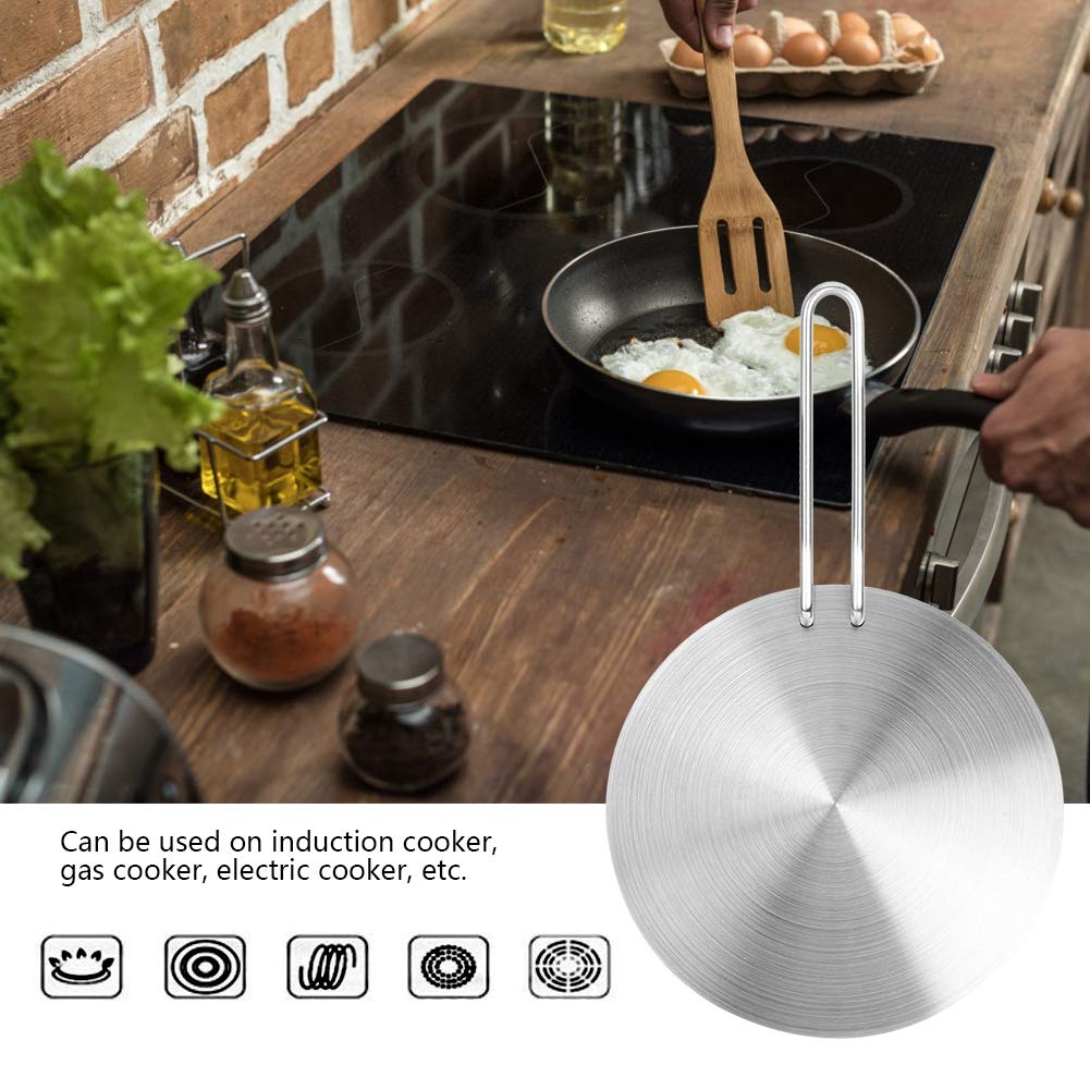 YINUODAY Heat Diffuser Simmer Ring Plate, 7.9inch Stainless Steel Induction Adapter Plate with Foldable Handle Hob Cooking Converter Disc for Electric Stove Gas Cooktop Cookware
