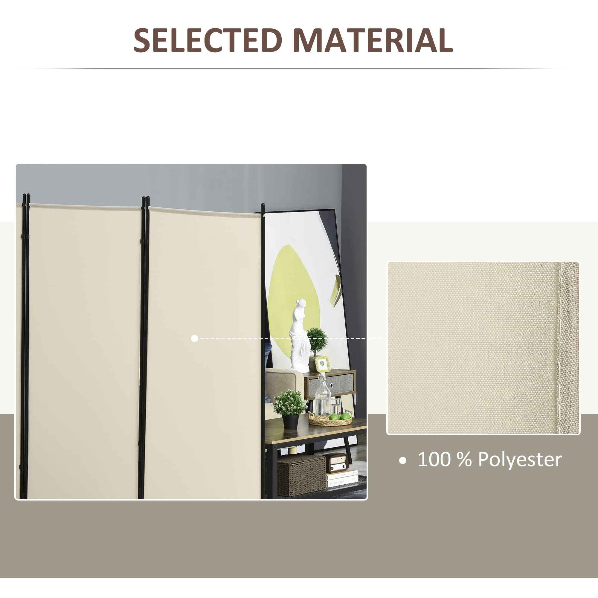 HOMCOM 3 Panel Room Divider Screen, 6 Ft Tall Folding Privacy Screen, Freestanding Partition Wall Divider for Indoor, Home Office, Beige