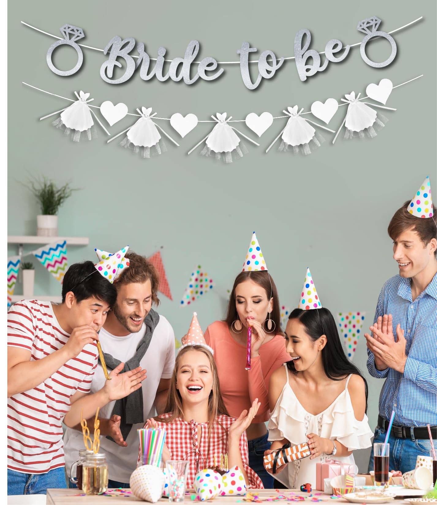 Pre-Strung Bride to Be Banner - NO DIY - Bridal Shower Banner,Bachelorette Bridal Party Decorations - Silver Glitter