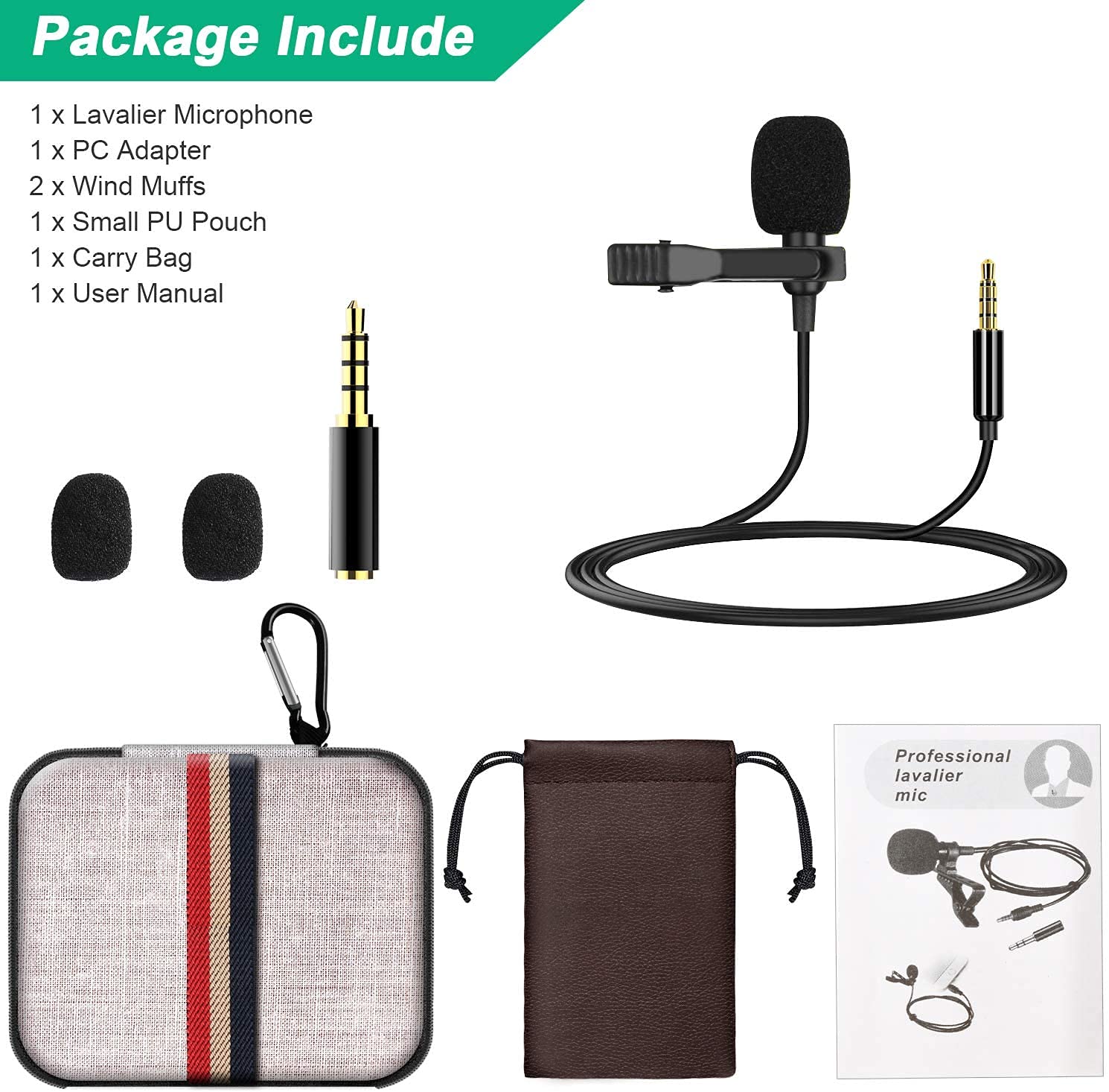 Kedok Professional Lavalier Lapel Microphone Omnidirectional Condenser Mic for iPhone iPad iPod Android Smartphone Laptop PC,Recording YouTube Interview Video Tiktok