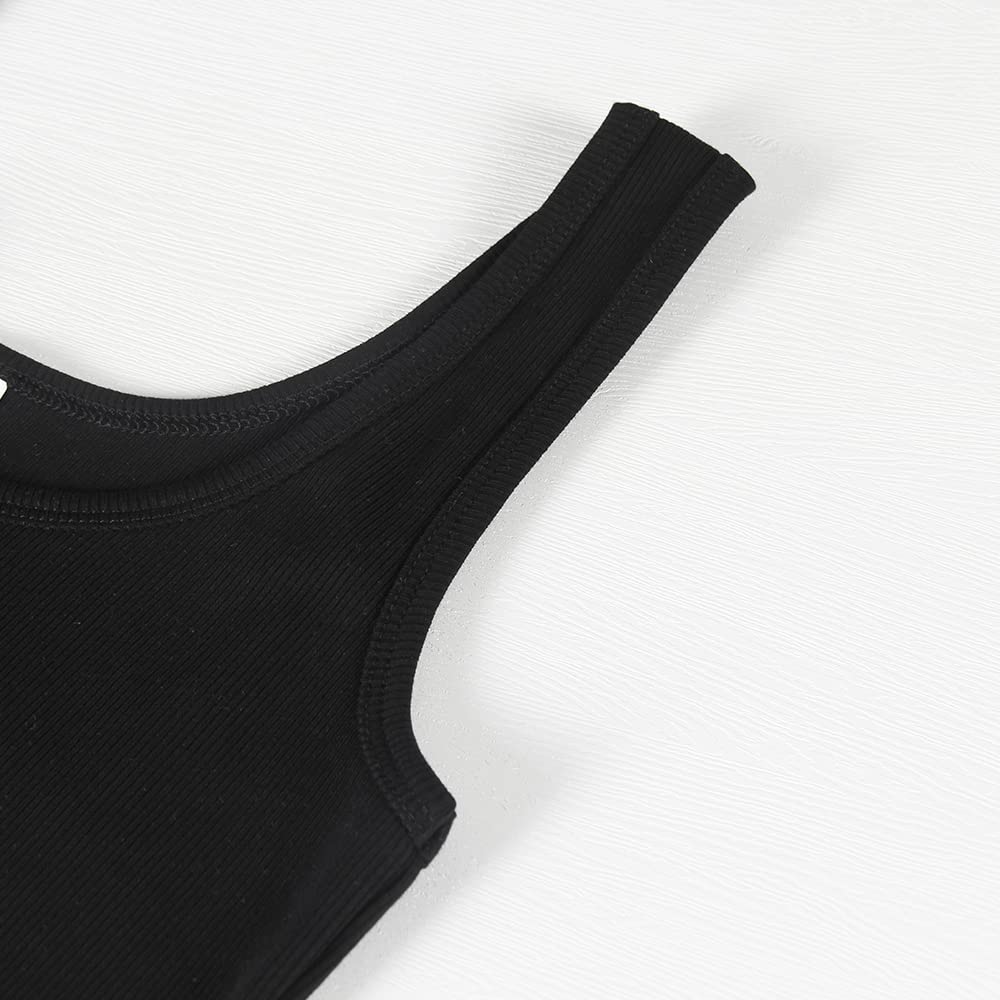 GEMBERA Women's Sleeveless Scoop Neck Ribbed Tank Tops Fitted Basic Cami Tee Shirts(Black,M)