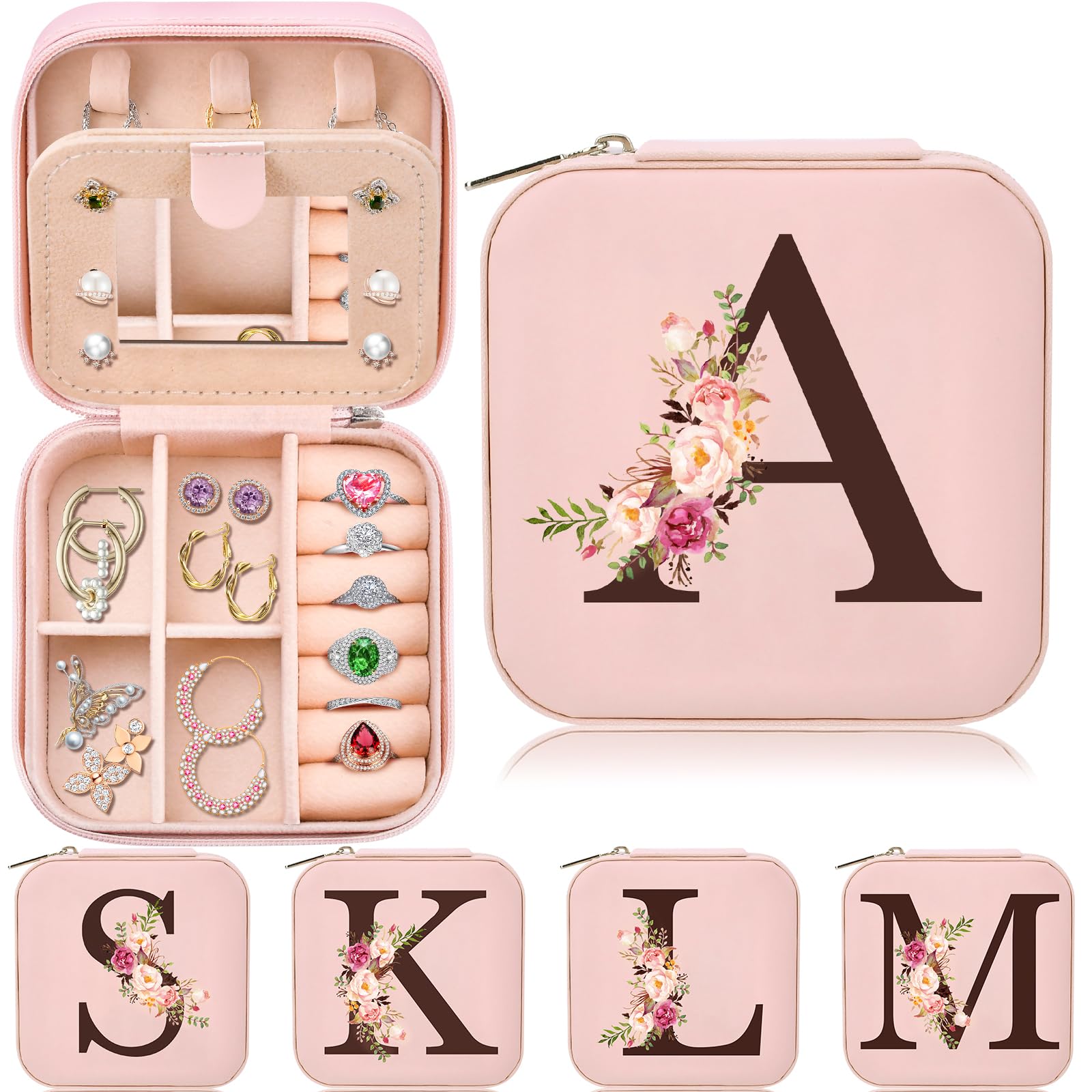 Stocking Stuffers for Women Teens, Christmas Gifts for Teen Girls Trendy Stuff Travel Jewelry Box Case Organizer Personalized Birthday Gifts Easter Basket Stuffers Mothers Day Mom Gifts, Initial A
