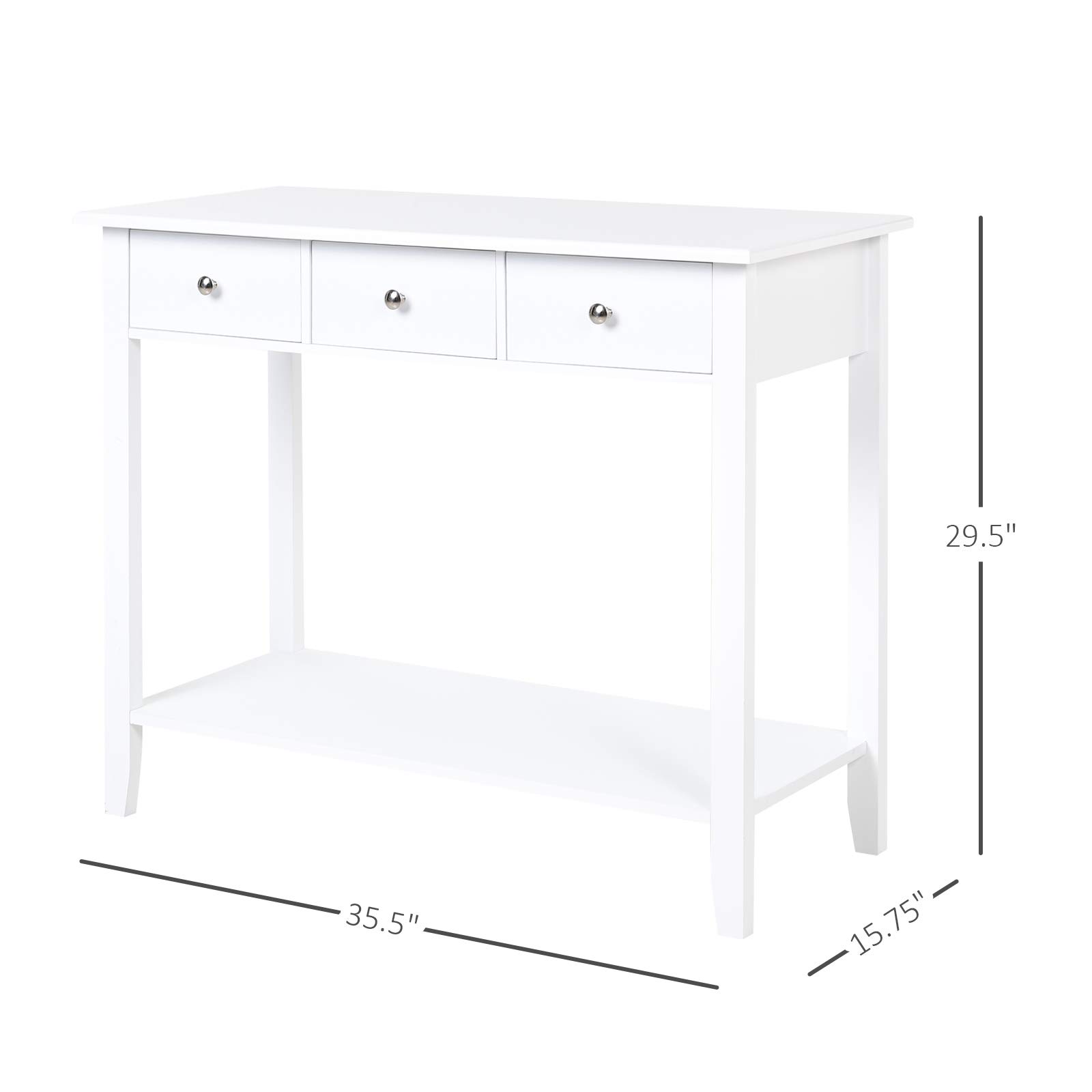 HOMCOM Console Table Industrial Desk with Drawer Bottom Shelf & Large Tabletop for Entryway or Living Room, White