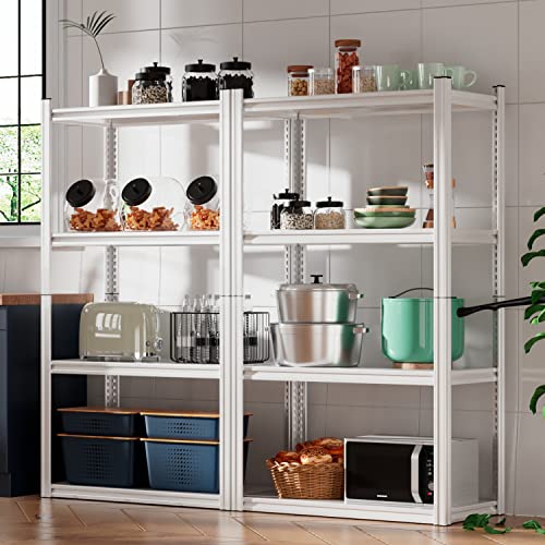 Raybee Garage Storage Shelves, Garage Shelving, 4 Tier Garage Shelves, Adjustable Heavy Duty Storage Shelves, Easy Assembly Metal Shelves for Storage, Kitchen, Pantry, White
