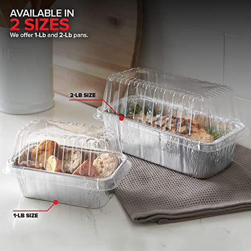 Stock Your Home Disposable Aluminum Loaf Pans with Lids, 2 Lb (50 Pack) Foil Baking Tins with Plastic Lid, Tin Pan with Cover for Cake, Banana Bread, Meatloaf, Mini Lasagna, Drip Trays