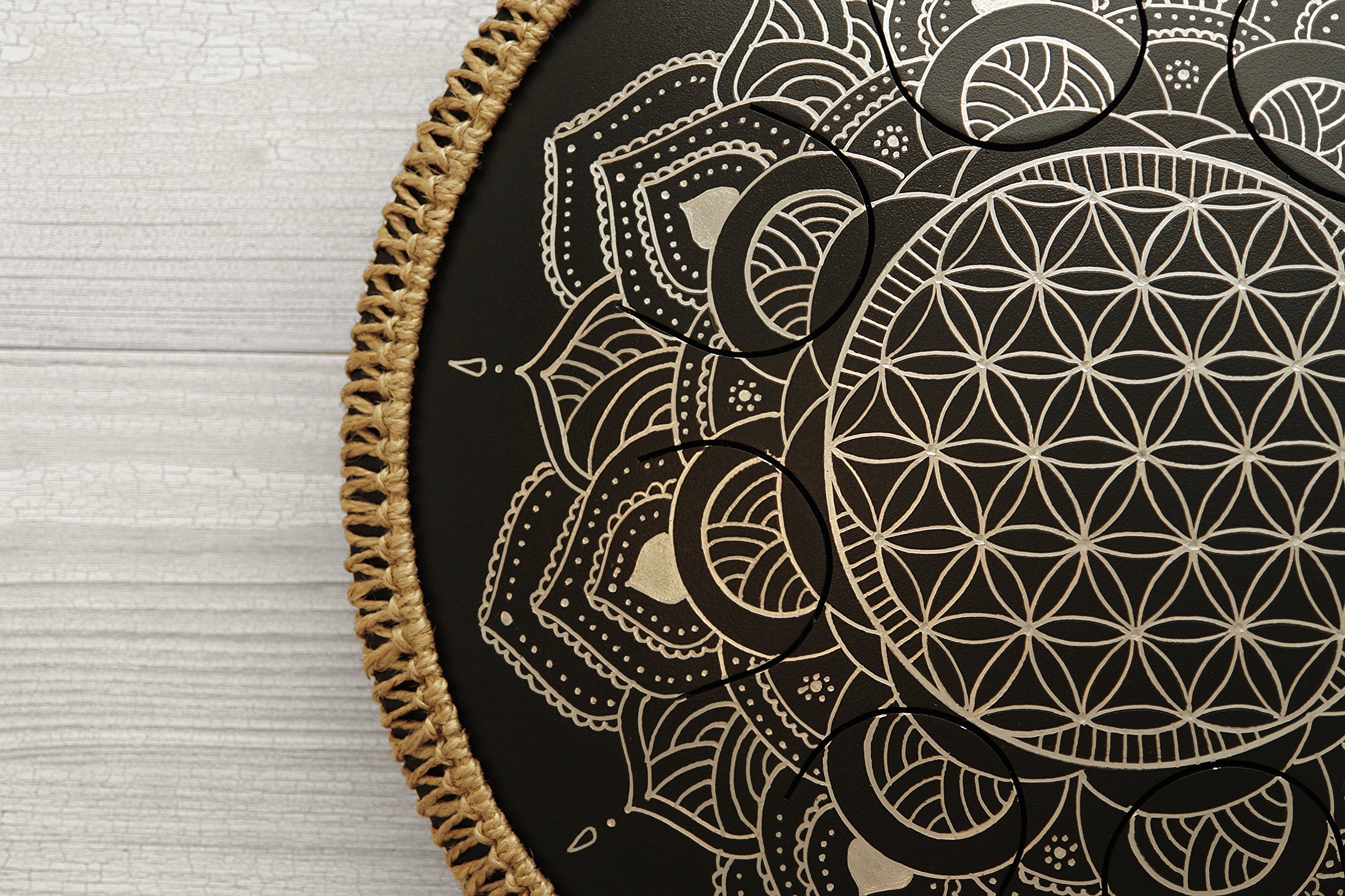 GUDA DRUM Freezbee Flower of Life with Rope Decoration and Perfect Travel Bag