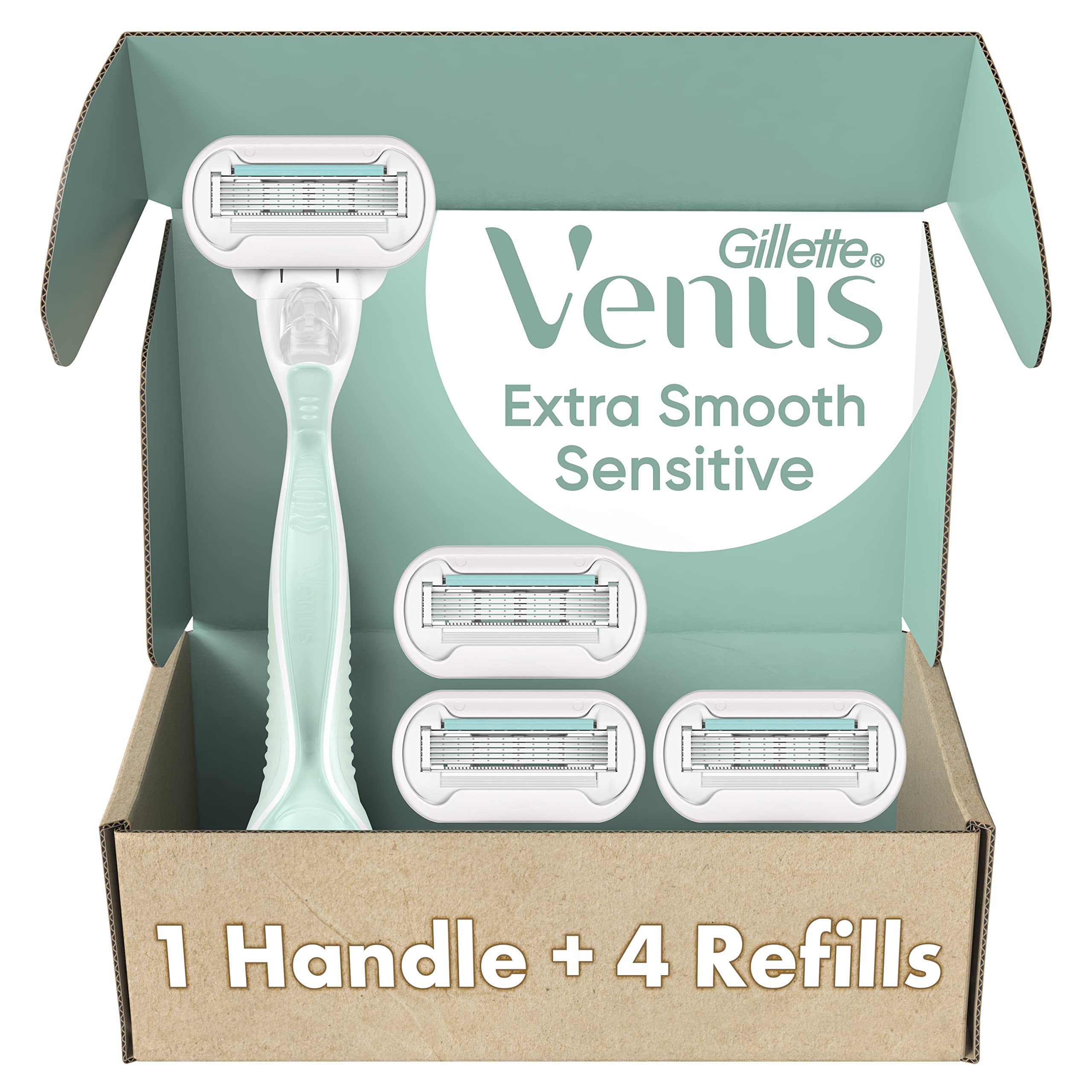 Gillette Venus Extra Smooth Sensitive Razors for Women with Sensitive Skin, 1 Venus Razor, 4 Razor Blade Refills, Protects Against Irritation