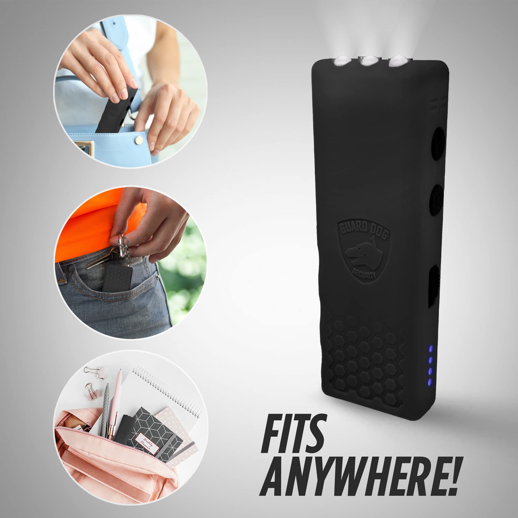 GUARD DOG SECURITY Hornet+ Mini Stun Gun Keychain - Stun Gun Flashlight Now with Battery Life Indicator - Personal Defense Equipment β Rechargeable (Black)