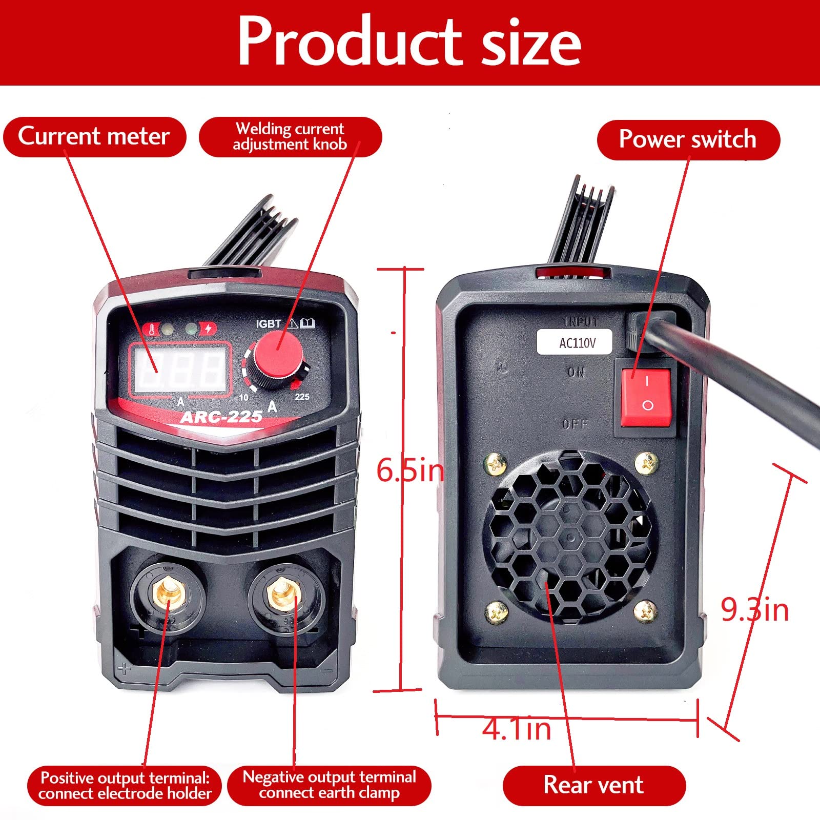 Mini Welding Machine 110V Plug, 225A Stick ARC Welder Machine IGBT Digital Smart VRD Hot Start with Wire、Tongs, Ground Wire, Clip, Mask and Gloves.fits Below 3.2mm Welding rods