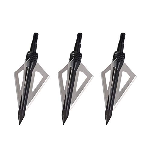 Hunting Broadheads, 12PK 3 Blades Archery Broadheads 100 Grain Screw-in Arrow Heads Arrow Tips for Crossbow and Compound Bow Black(Pack of 12)