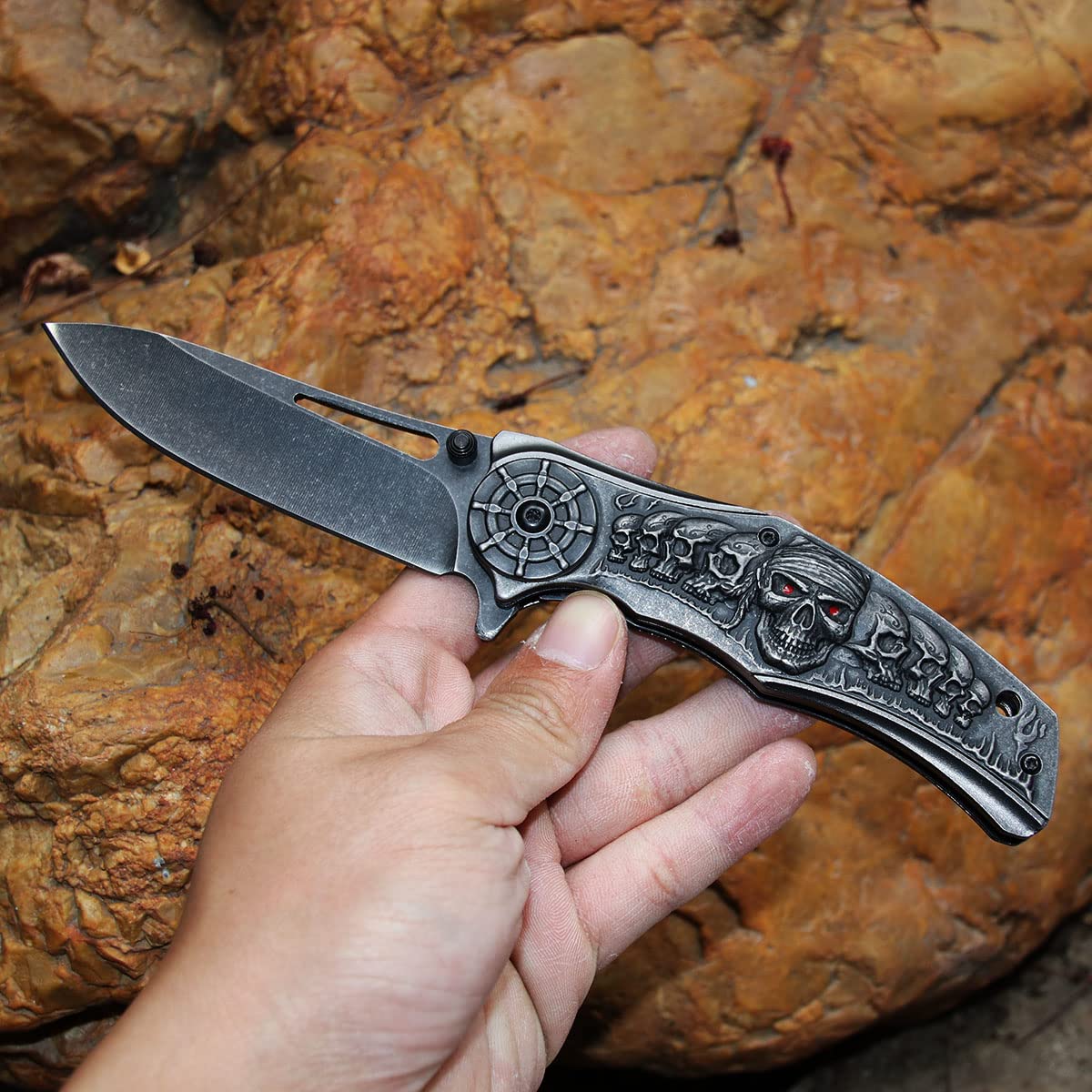 Hunting Camping Fishing Folding Knife - Stainless Steel Handle