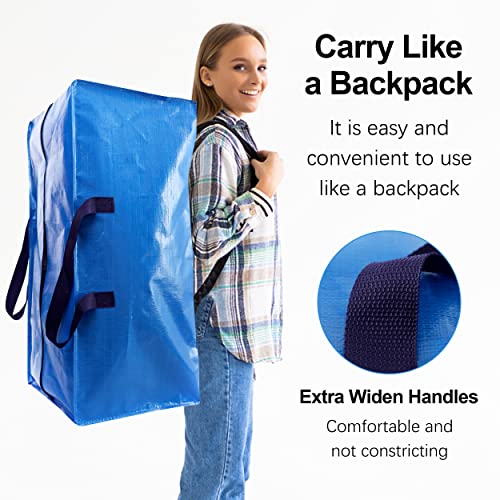 VELVETSURE Heavy Duty Extra Large Moving Bags W/Backpack Straps - Strong Handles & Zippers, Storage Totes For Space Saving, Fold Flat, Alternative to Moving Box and Storage Bin (Set of 6, Multicolor)