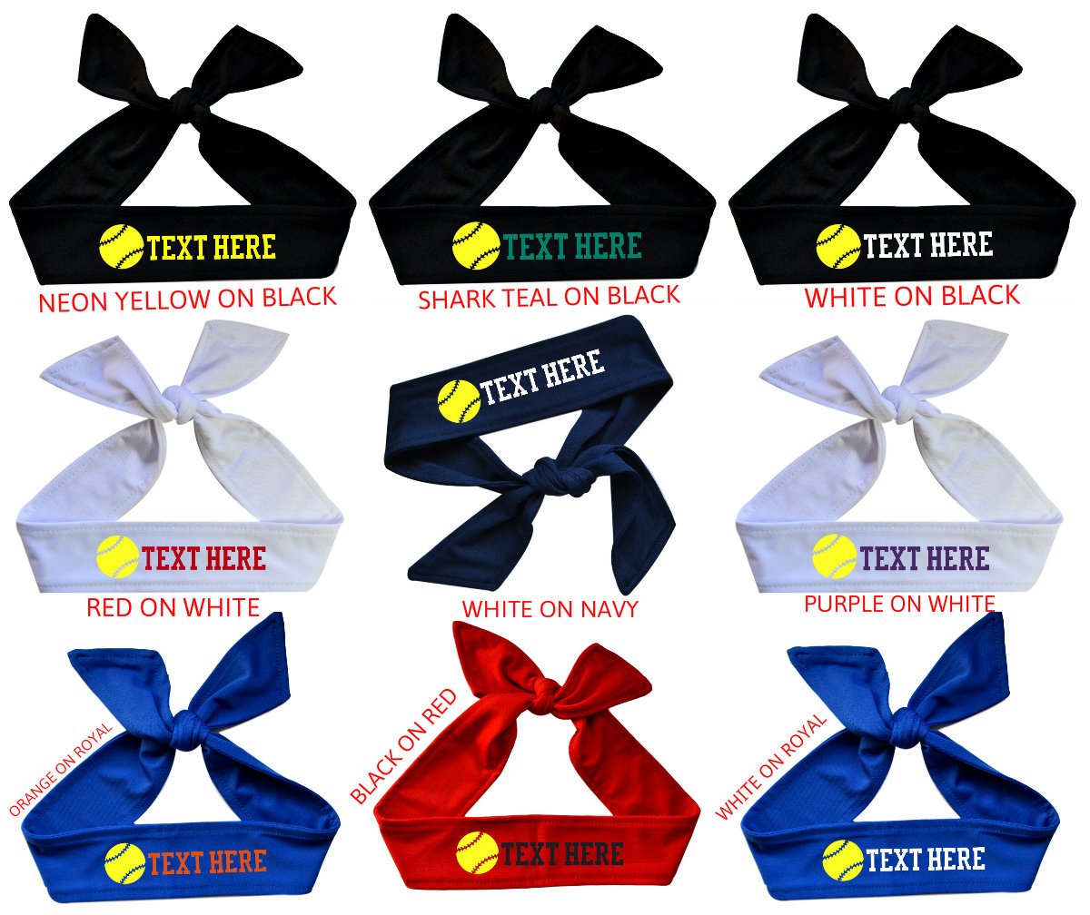 Funny Girl Designs Softball Tie Back Headband with NEON Yellow Softball Personalized with Your Custom Text - Design Your OWN (Black)