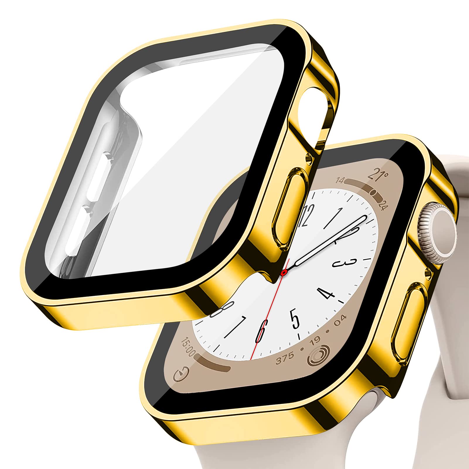 for Apple Watch Case 41mm,Hard Case with Tempered Glass Screen Protector,Watch Cover for Apple Watch Series 9 8 7 Screen Protector,Ultra-Thin Durable Waterproof Case,Gold