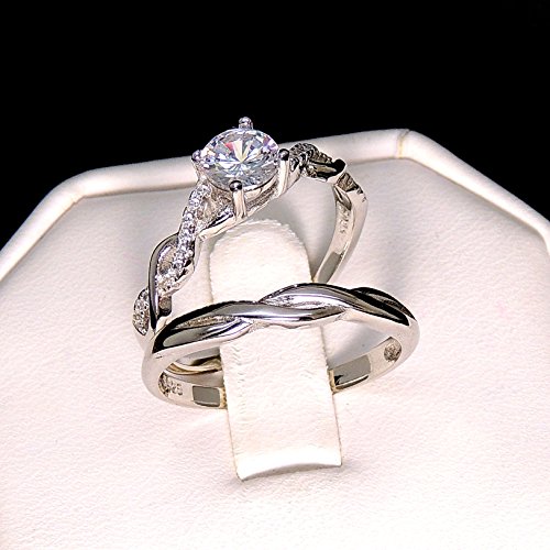 Ginger Lyne Collection Queena Bridal Wedding Ring Set for Women Sterling Silver Twist Vine Setting with 1 Carat Cubic Zirconia Engagement and Band Size 6