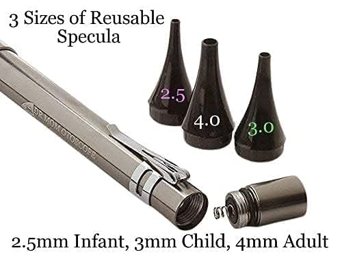 Third Generation Dr Mom Slimline Stainless LED Pocket Otoscope with Soft White Natural Hue Light Spectrum in Hard Travel Case Includes Lighted Ear Wax curettes