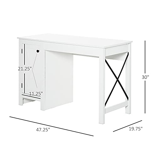 HOMCOM Home Office Computer Desk with Lower Storage Cabinet and X Bar Metal Frame, White