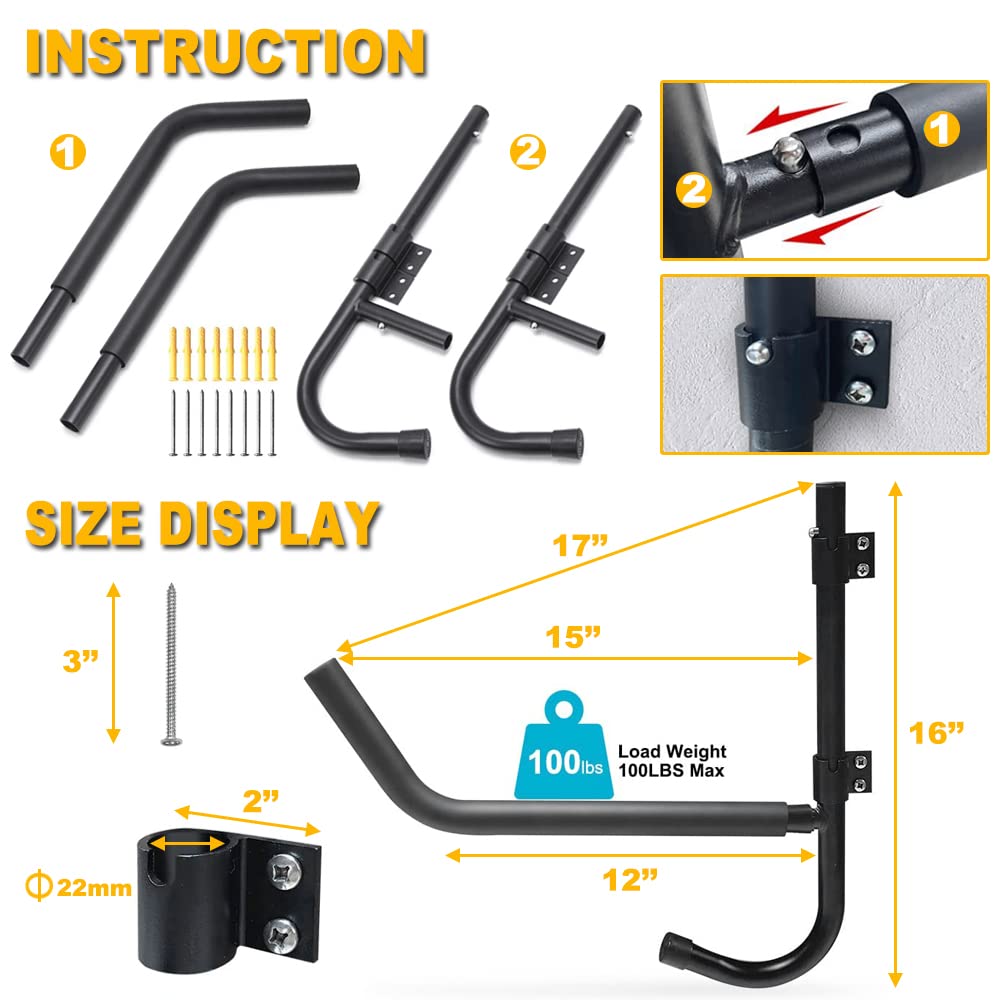 FOXCID KAYAK WALL RACK 100 Pound Heavy Duty Steel Kayak Ladder Wall Mount Folding Storage Rack