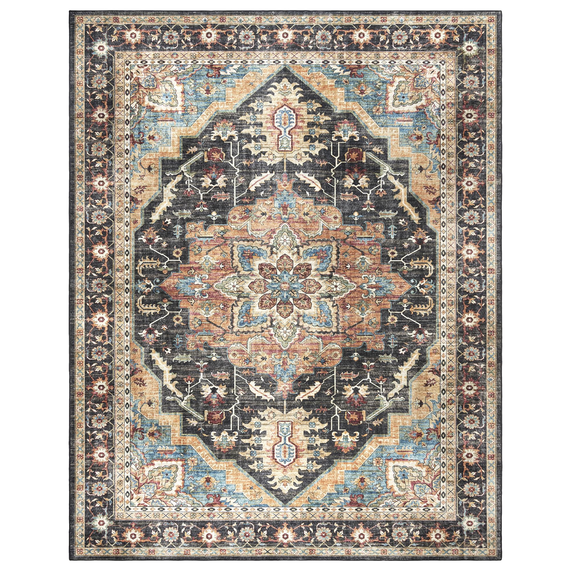 Gertmenian Printed Indoor Boho Area Rug - Non Slip, Ultra Thin, Super Strong, Printed Rug - Home Décor for Entryway, Bedroom, Living Room - 8x10 Large, Tiefi Black Multi, 28542