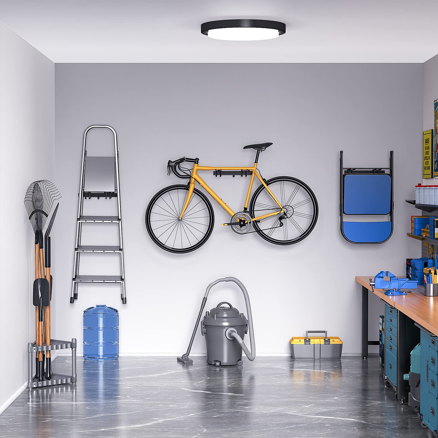 Venkuber Garage Storage, Garden Tool Organizers Wall Mount Broom Holder Shovel Hanger Heavy Duty Shelving Rack Hanging Hooks Power Tool Organization for Yard Shed Basement