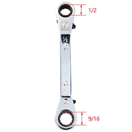 Reversible Ratcheting Wrench, Double Box End Ratcheting Wrench, Offset Double Box End Ratcheting Wrench, 1/2 Inch - 9/16 Inch Ratcheting Wrench, Chrome Vanadium Steel, 1Pcs,Aicosineg