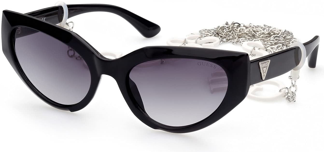 GUESS GU7787 01B 57MM Shiny Black/Gradient Smoke Cat Sunglasses for women + BUNDLE with Designer iWear Eyewear Kit