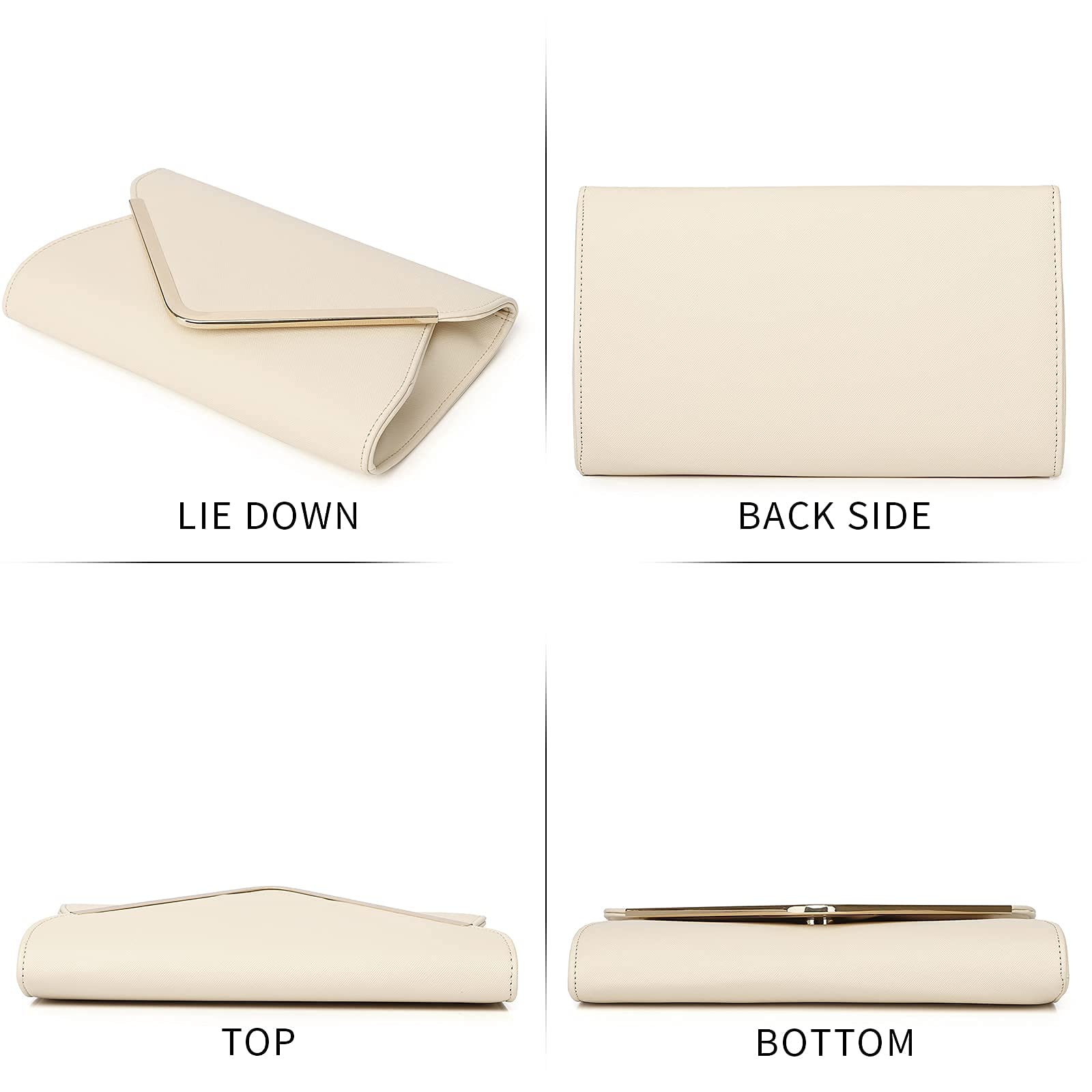 GESU Womens Faux Leather Envelope Clutch Bag Evening Handbag Shoulder Bag Wristlet Dress Purse,Large,Beige.
